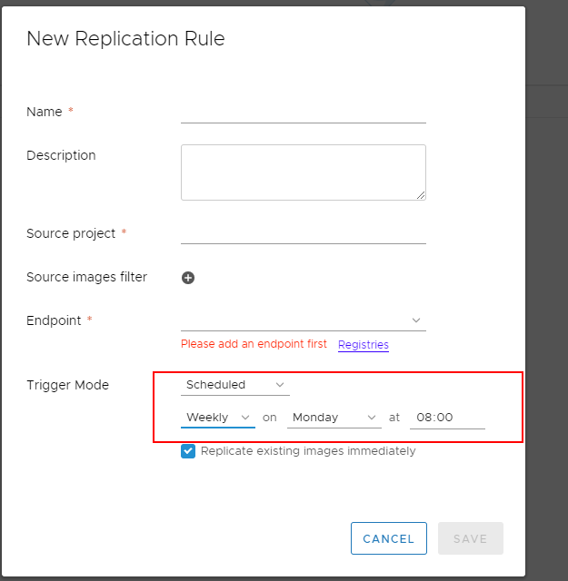 New Replication Rule dialog should be wider to accommodate trigger mode (scheduled + weekly ...
