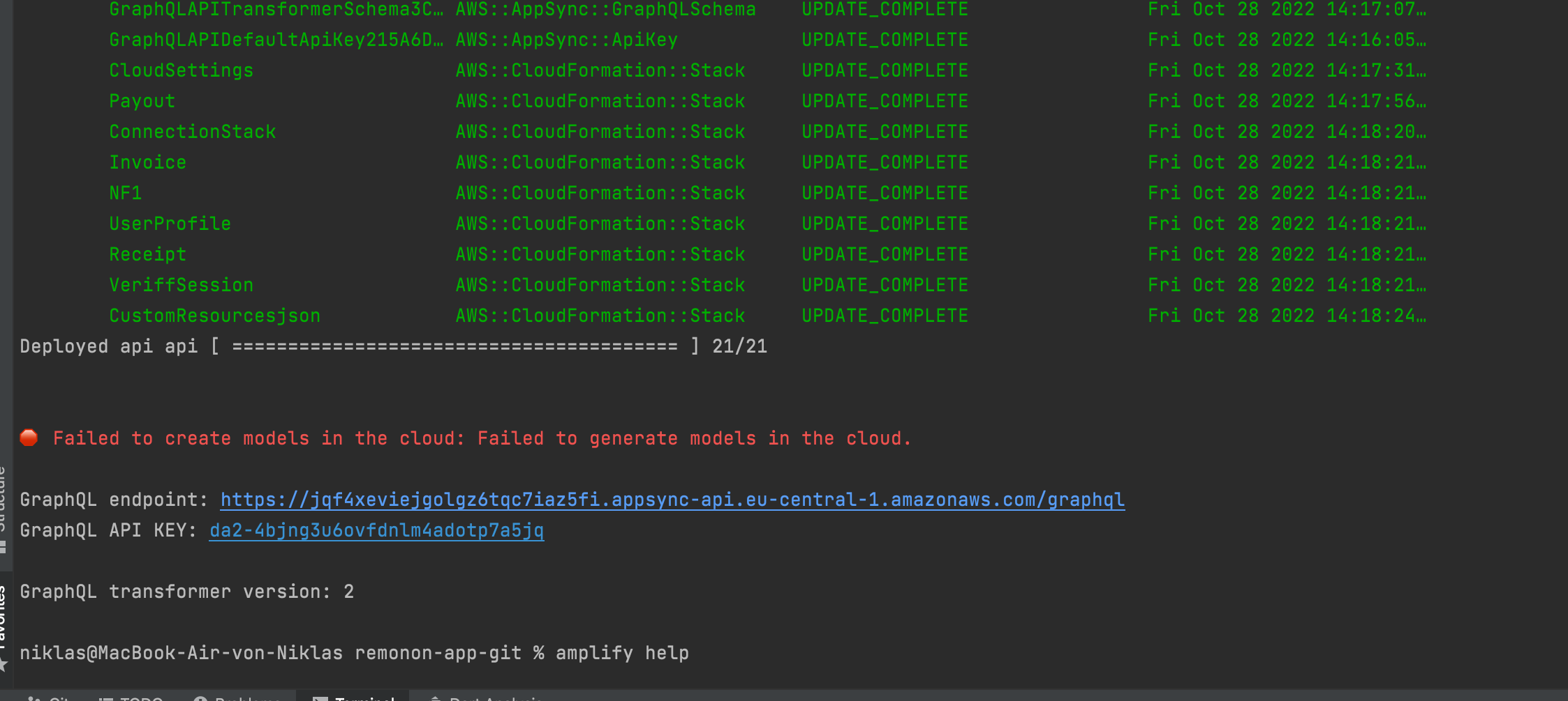 Amplify Push Failed To Create Models In The Cloud Failed To Generate Models In The Cloud The 