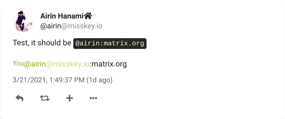 Misskey Corrupts Matrix Ids And Possibly Other Addresses · Issue 7389 · Misskey Devmisskey 