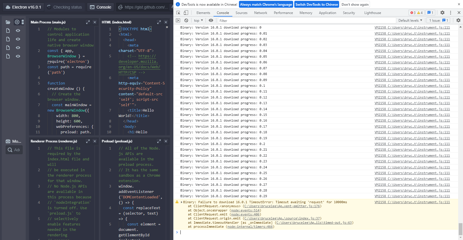Timeout in download electron version · Issue #909 · electron/fiddle · GitHub