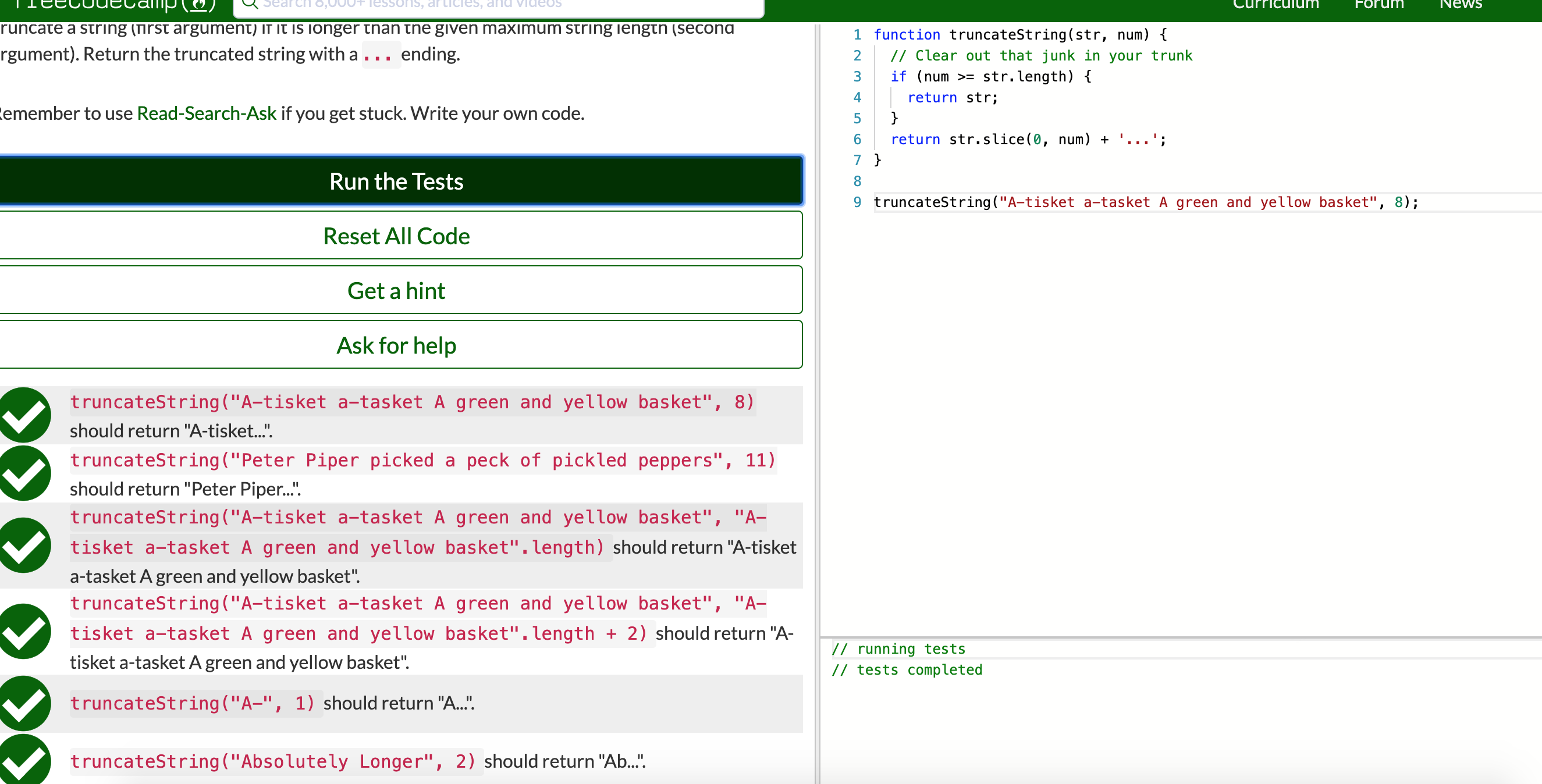 turncate-a-string code solution · Issue #35962 · freeCodeCamp/freeCodeCamp · GitHub