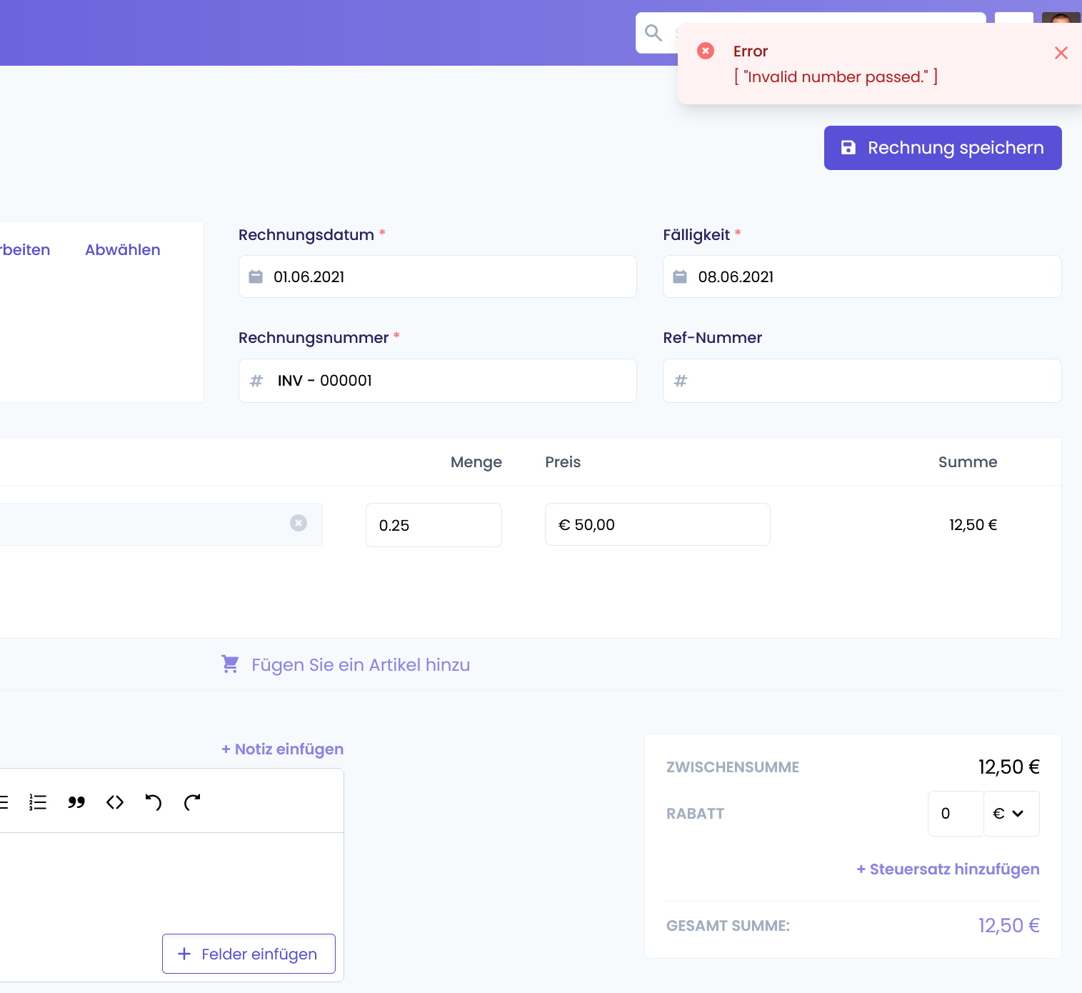 Invalid number parsed. · Issue #487 · crater-invoice-inc/crater · GitHub
