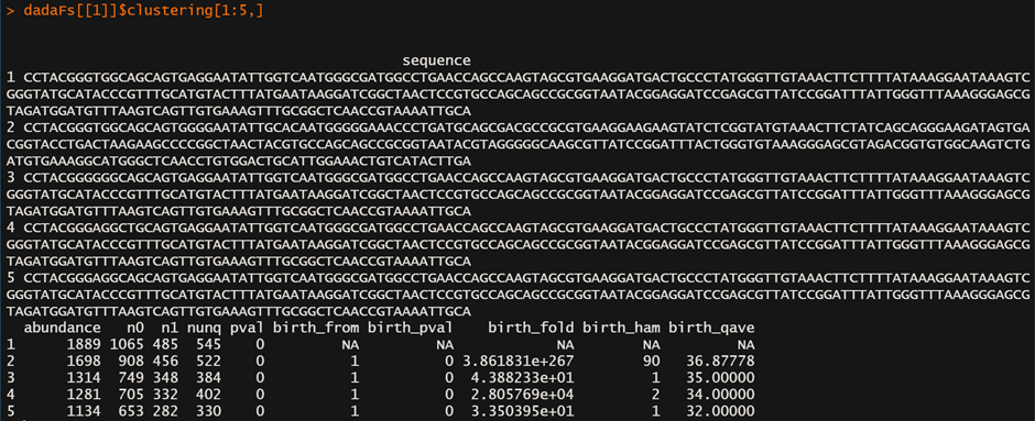 Explanation on dada2 class object and its related table · Issue #1516 · benjjneb/dada2 · GitHub