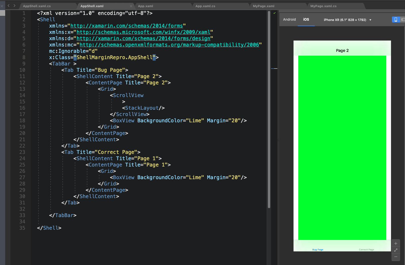 [Bug] ContentPage Height Wrong when used in Shell if child is a Grid that contains a full heigh ...