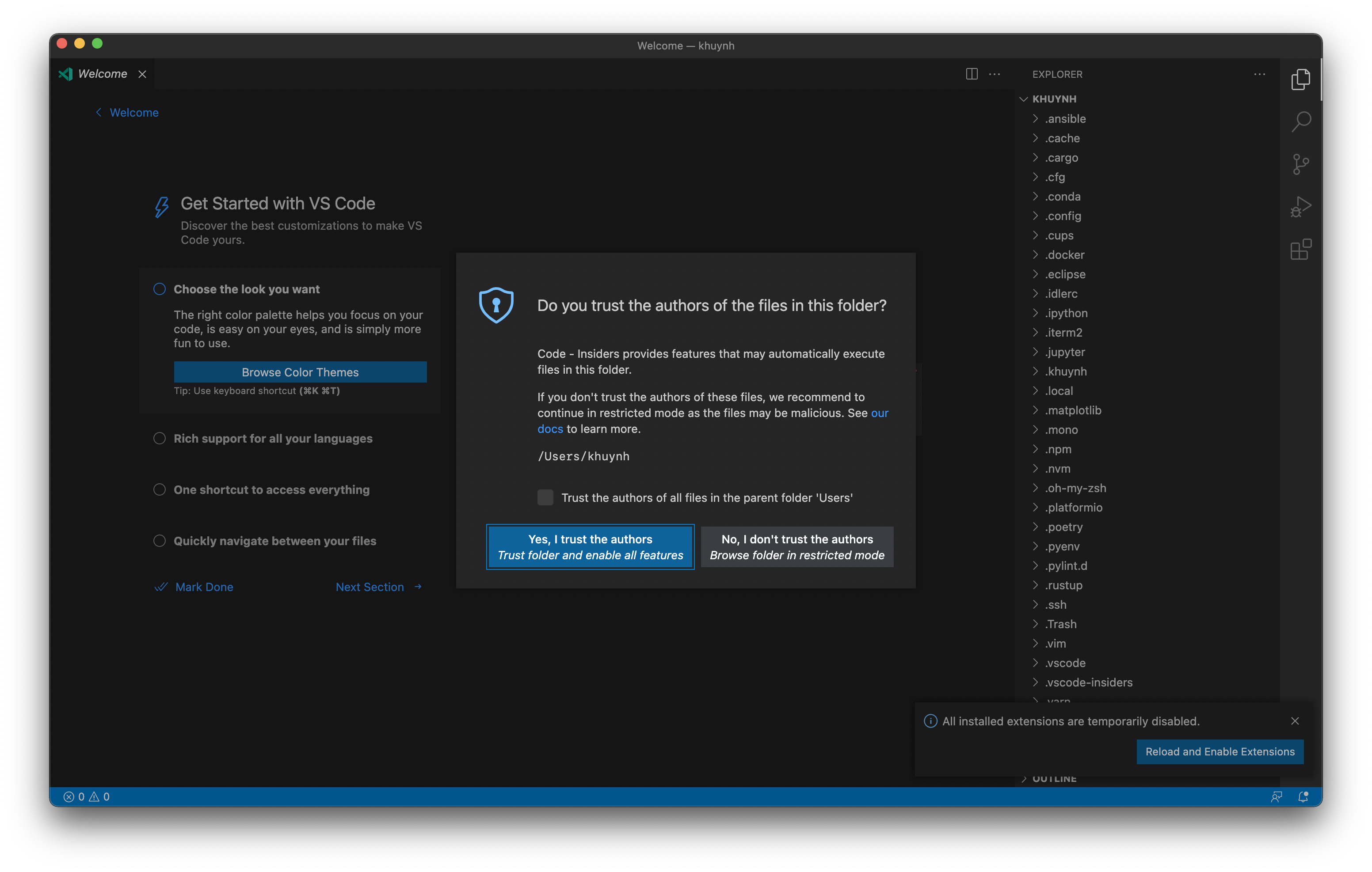 code insiders freezing on workspace trust screen · Issue #130299 ...