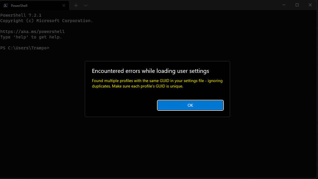 Multiple Profiles With The Same Guid Error Even On Fresh Install · Issue 12084 · Microsoft 