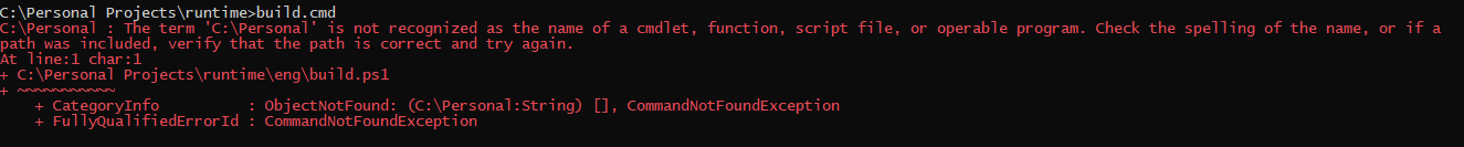 build.cmd command not working for dotnet runtime repo · Issue #35458 · dotnet/runtime · GitHub