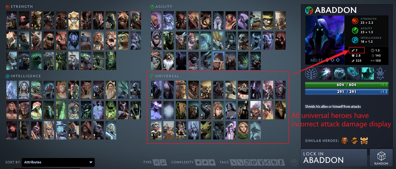 7.33c - Universal heroes have incorrect attack damage display during picking phase · Issue #9587 ...