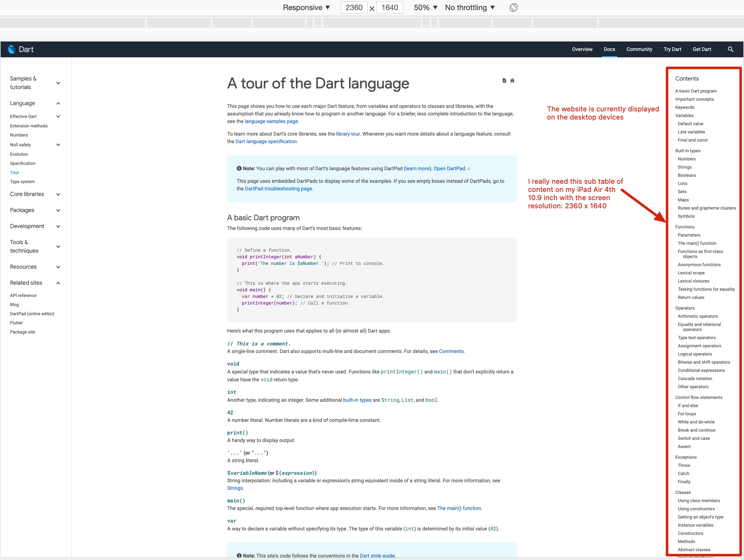 Explore easier access of Table of Contents on tablets/mobile · Issue #3264 · dart-lang/site-www ...