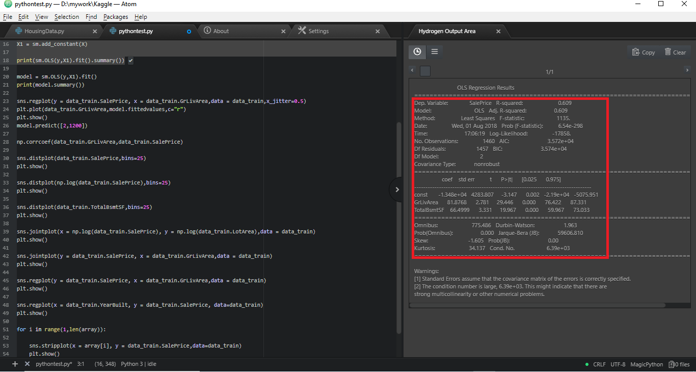 Python - OLS Regresson results summary - Text Alignment issues on hydrogen output window · Issue ...