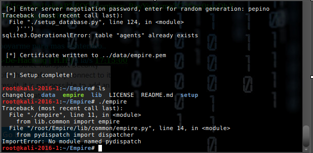 Problem post installation · Issue #605 · EmpireProject/Empire · GitHub