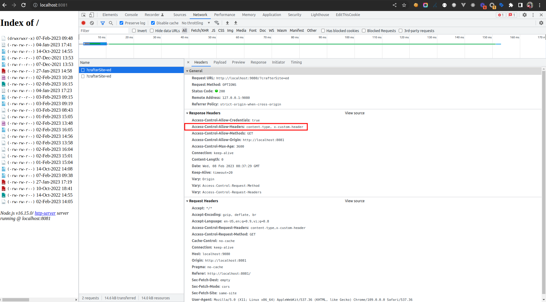 [engine] Setting CORS configurations for accessControlAllowHeaders does not appear to have an ...