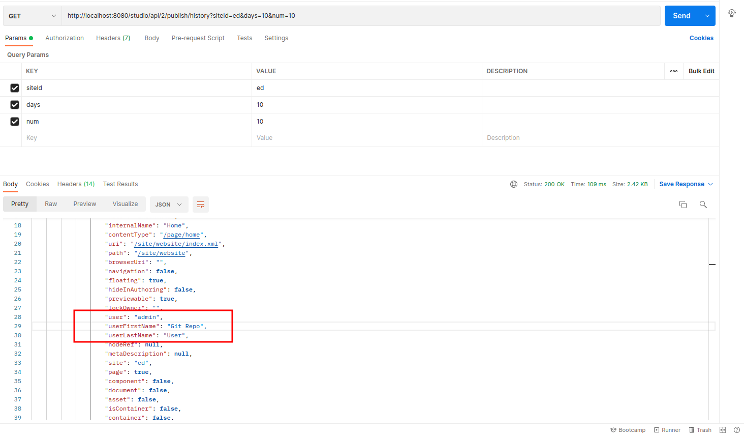 Wrong userFirstName and userLastName in the API /studio/api/2/publish/history response · Issue ...