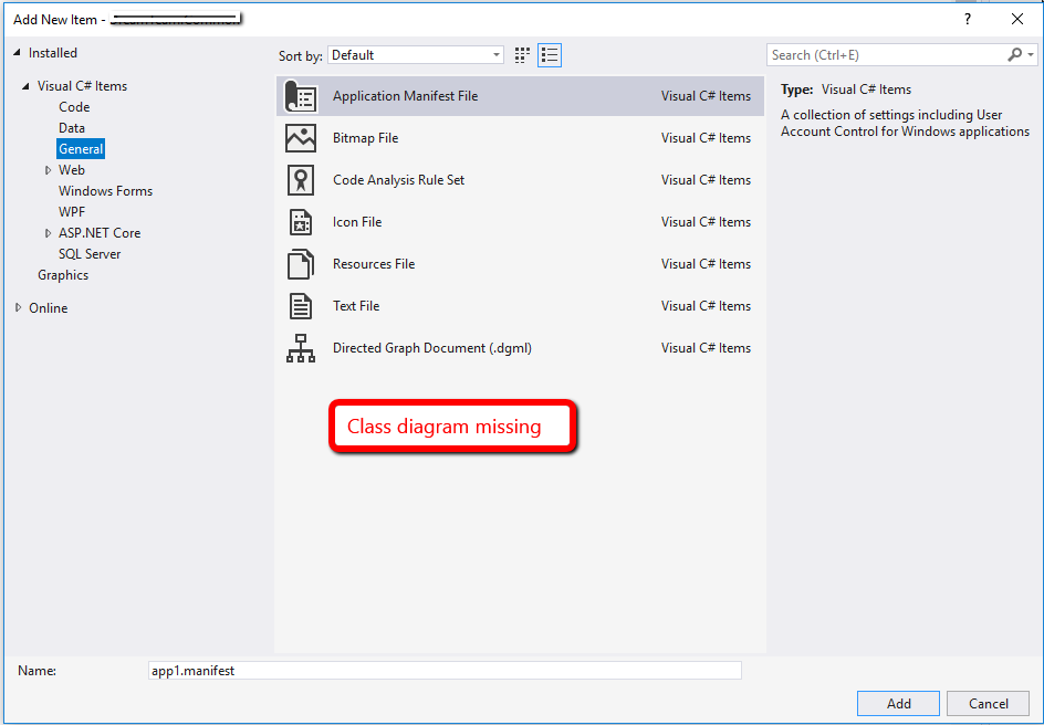 "Class Diagram" item is missing from "Add New Item" menu for .net standard projects · Issue ...