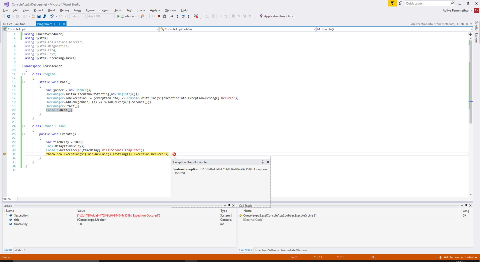 Exception handler not working? · Issue #163 · fluentscheduler/FluentScheduler · GitHub