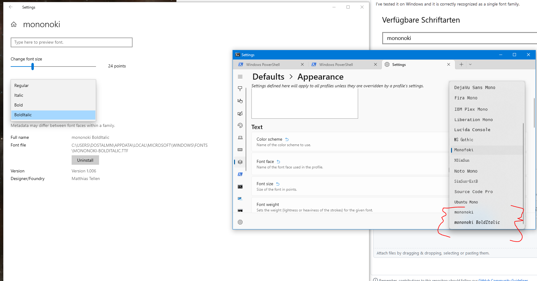 The bold italic version of mononoki font is detected as a separate font · Issue #109 · madmalik ...