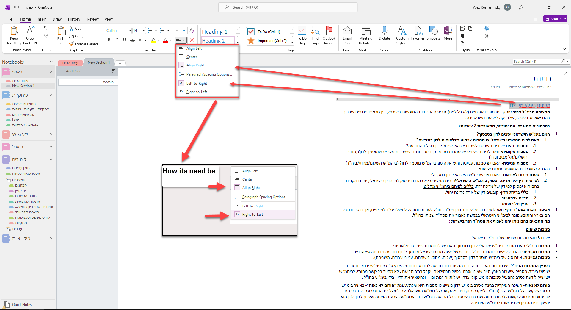 Custom Styles change the direction from RTL to LTR also Onenote proofreading text from Hebrew to ...