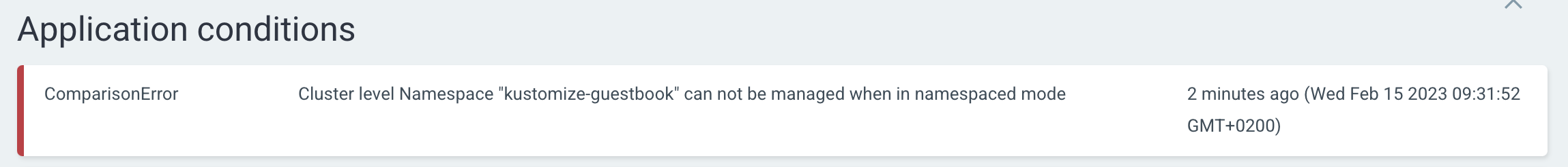 Sync Error ComparisonError: Cluster level Namespace "xxx" can not be managed when in namespaced ...
