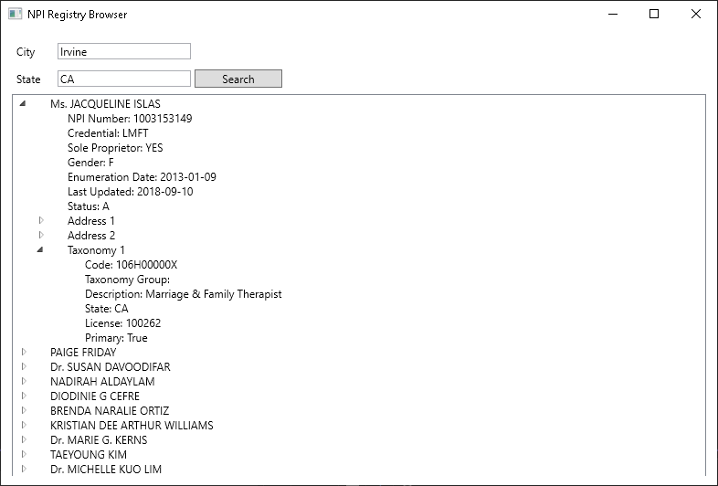 GitHub - edselclarin/NPIRegistryBrowser: WPF REST API client to query ...