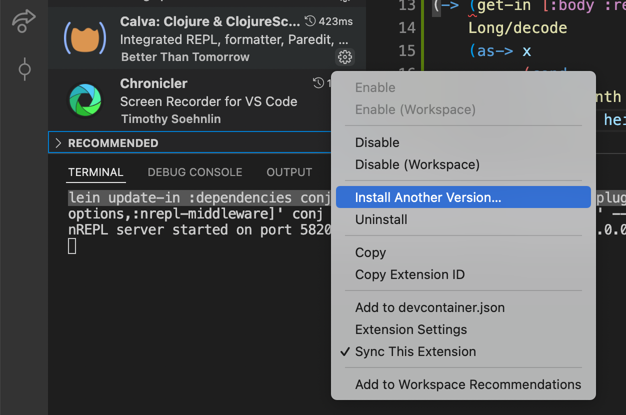 Using Old VS Code Calva startup fails with "command not found" for Fire up Getting Started REPL ...