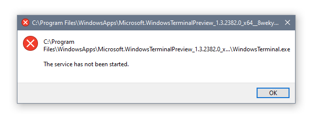 Can't launch Terminal, "the service has not been started" error ...