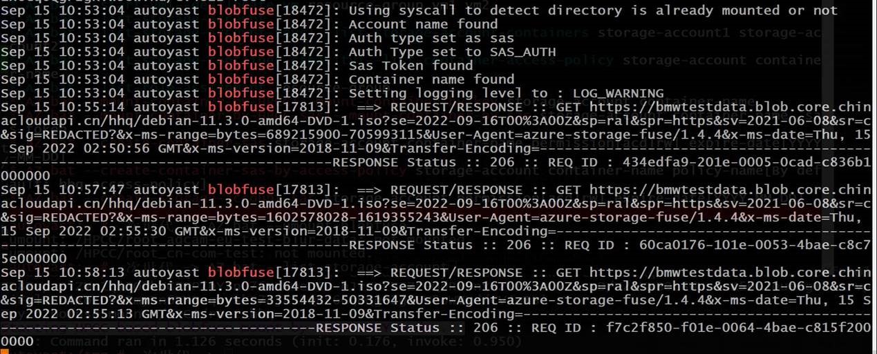 The speed of data upload/download to Azure storage by blobfuse mount point randomly a bit long ...