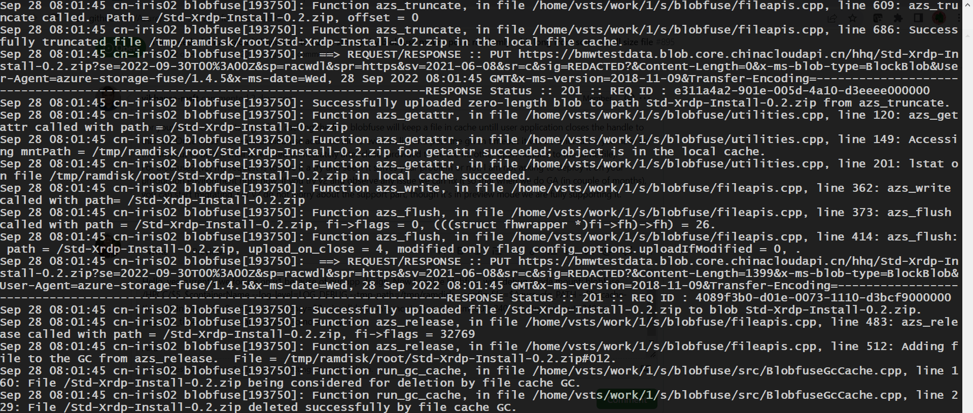 The speed of data upload/download to Azure storage by blobfuse mount point randomly a bit long ...