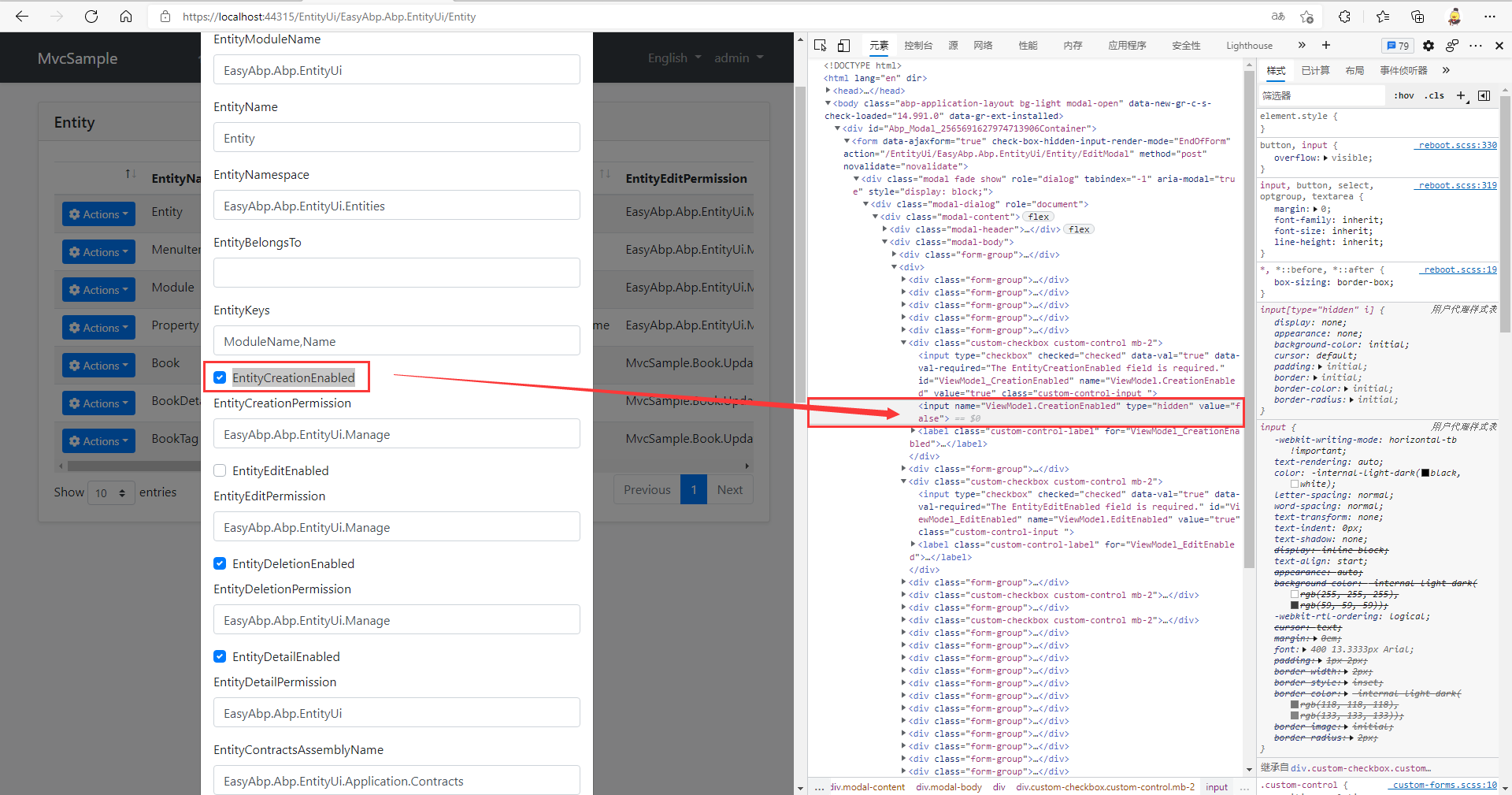 The value of `AbpInputTagHelper.CheckBoxHiddenInputRenderMode` should be `EndOfForm` as default ...