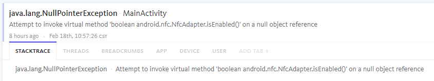 android.nfc.NfcAdapter.isEnabled() - null object reference · Issue #1306 · stripe/stripe-react ...