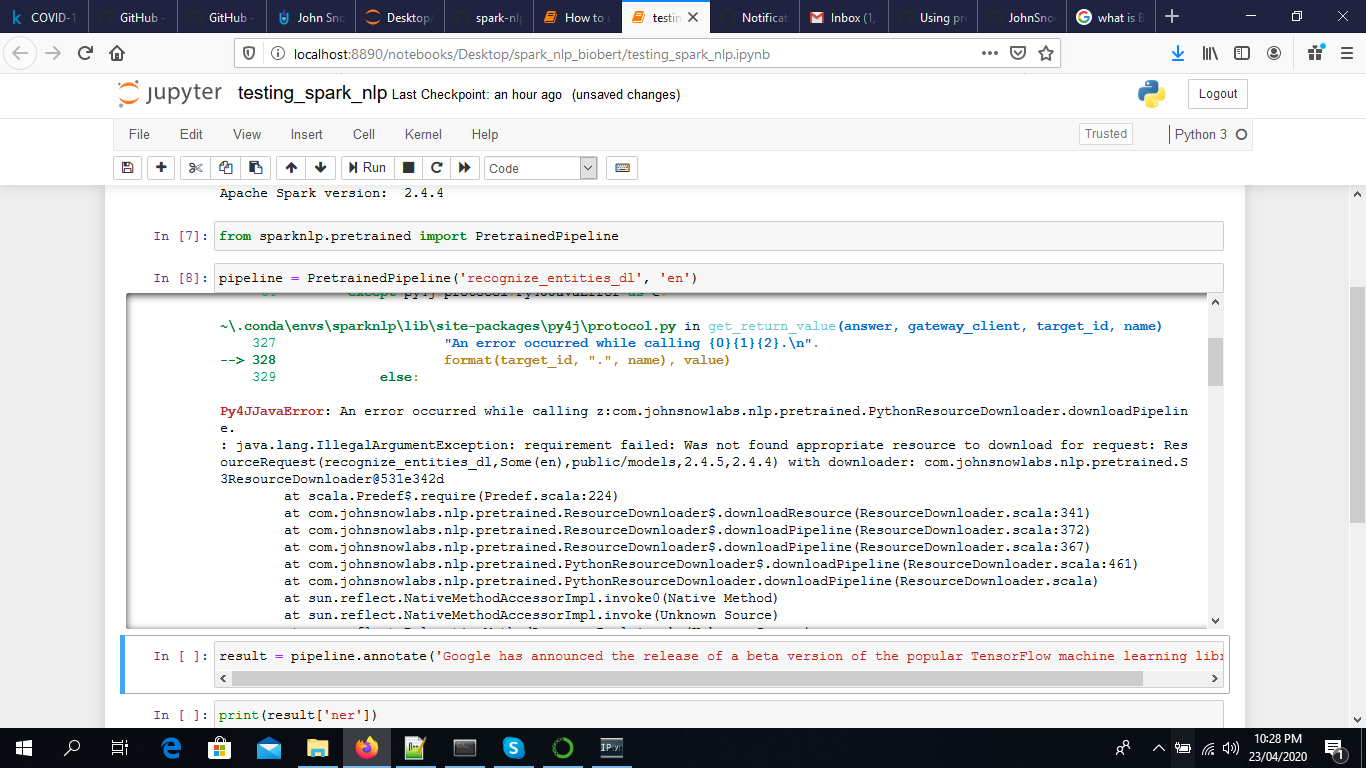 Using pretrained pipelines in PySpark throws java.util ...
