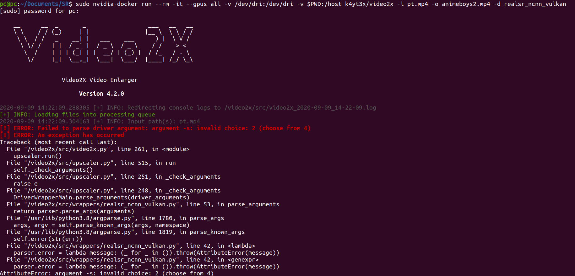 RealSR broken in docker container? · Issue #352 · k4yt3x/video2x · GitHub