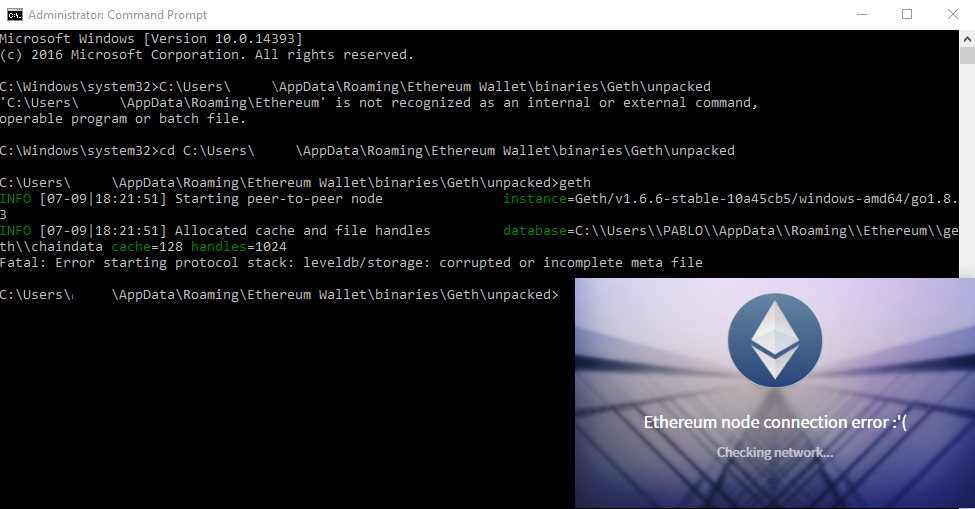(geth) Fatal: Error starting protocol stack: leveldb/storage: corrupted or incomplete meta file ...