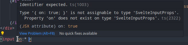 On any event passthrough (on:*) shows syntax error · Issue #1096 · sveltejs/language-tools · GitHub