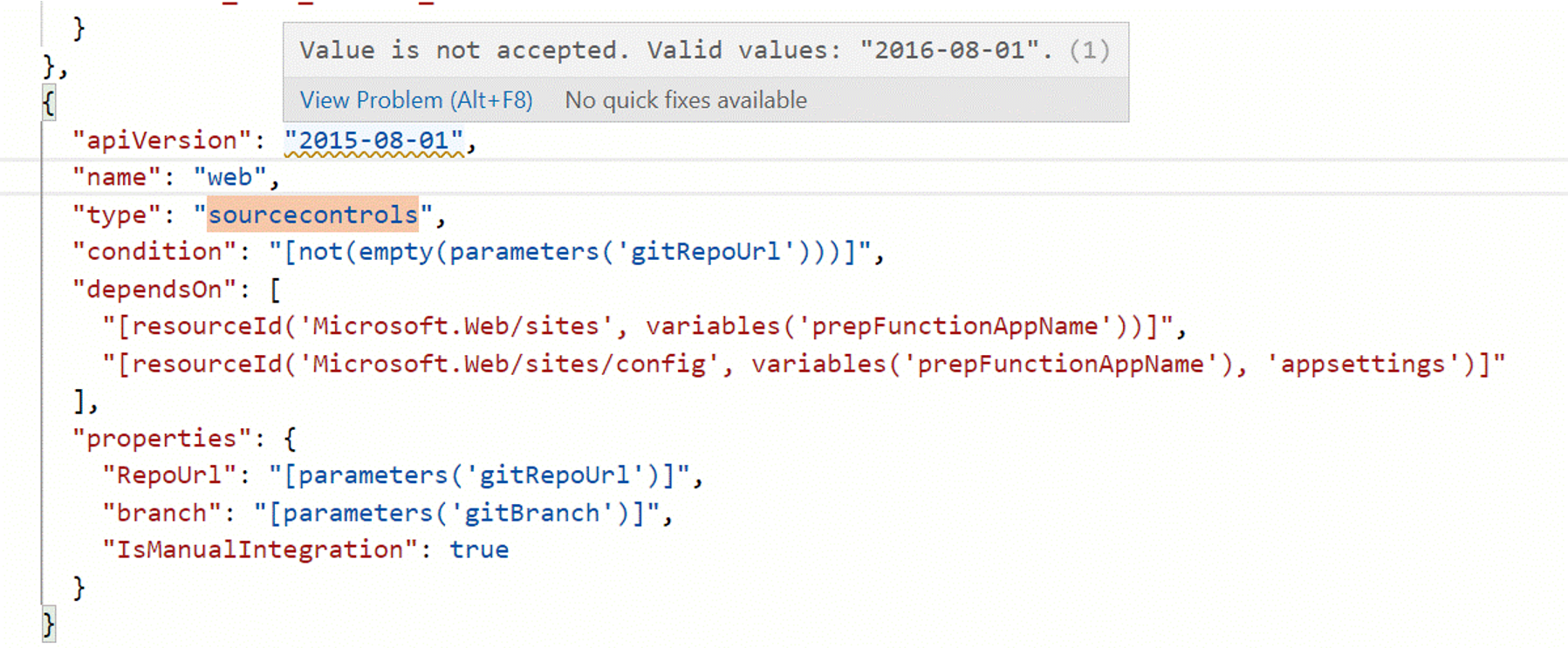 deploy failed with error "There was a conflict. Conflict with existing ScmType: ExternalGit ...