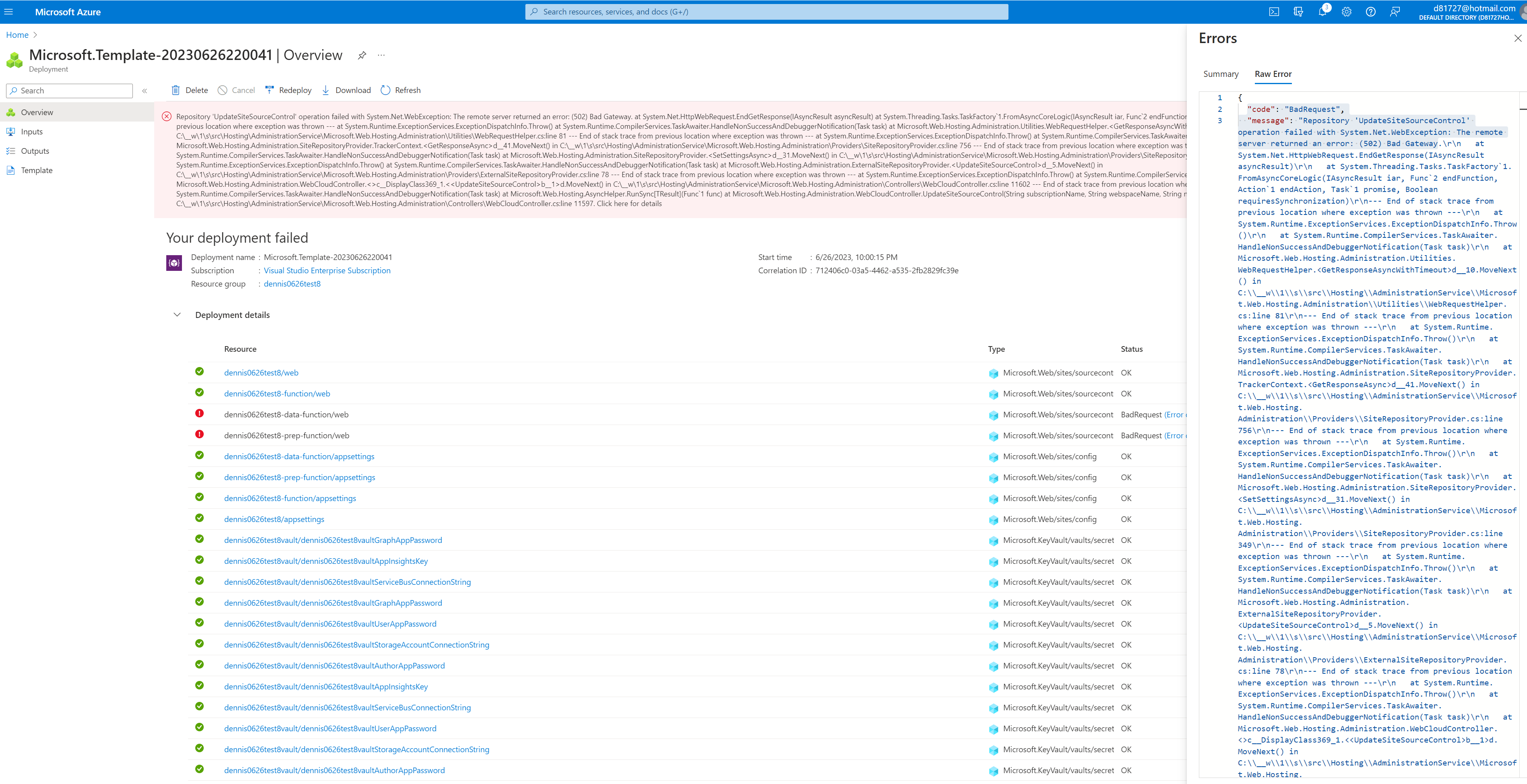 deploy failed with error "There was a conflict. Conflict with existing ScmType: ExternalGit ...