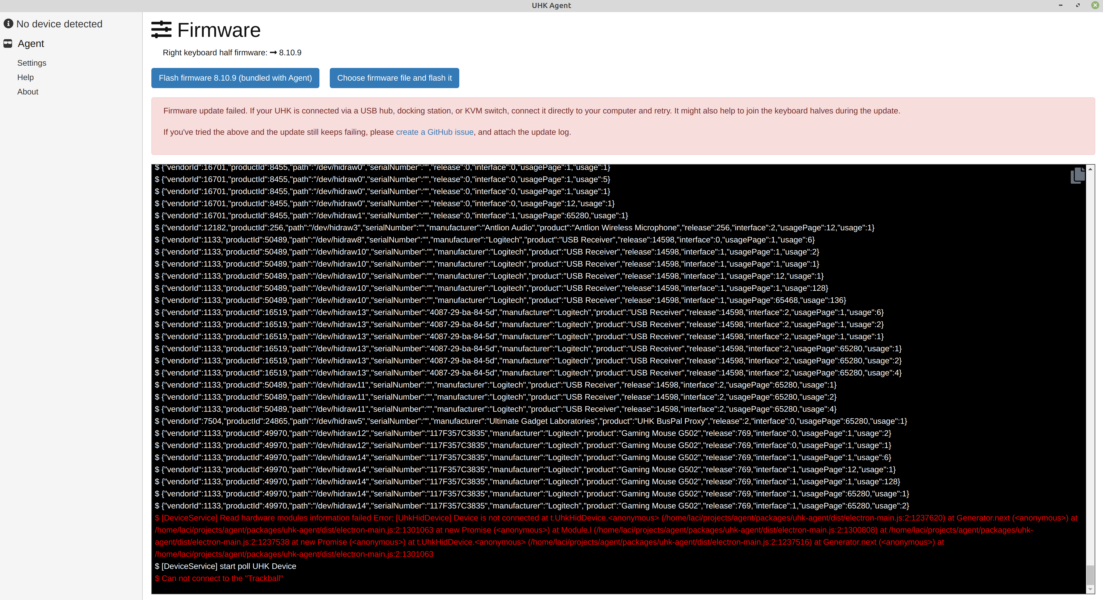 Firmware Update Error Is Not Displayed Correctly · Issue 1497 · Ultimatehackingkeyboardagent 3501