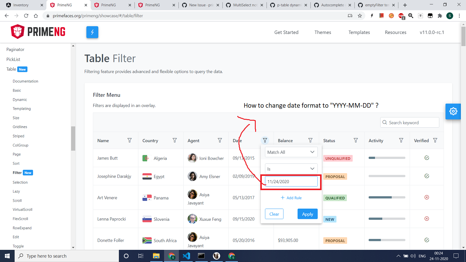 Table Column Filtering By Date Should Have Custom Date Format Option