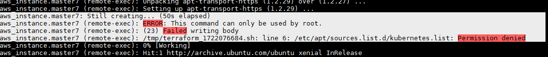 Not able to install Kubernetes using remote-exec, facing unable to ...