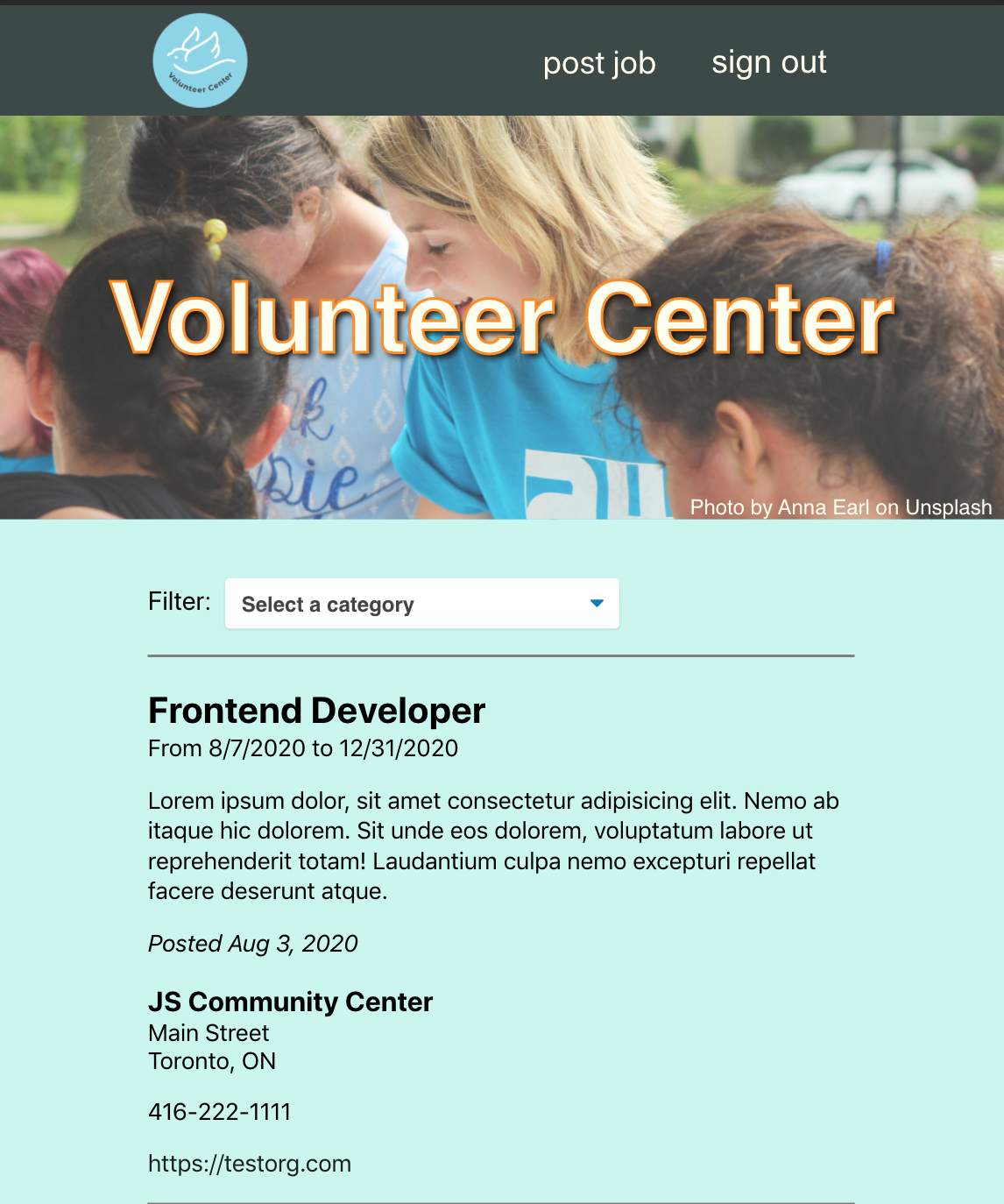 GitHub - m-amc/proj-volunteer-center: A ReactJS volunteer job posting project