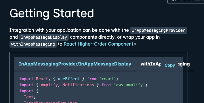 (docs) Copy button overlaps tabs in in-app-messaging getting started code block · Issue #3723 ...