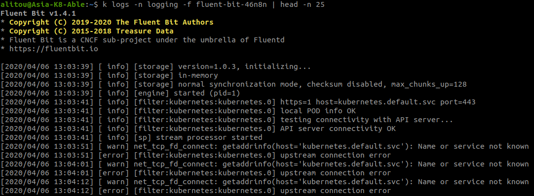Kubernetes Filter Api Server Connection Gives Name Or Service Not Known After Initial Ok