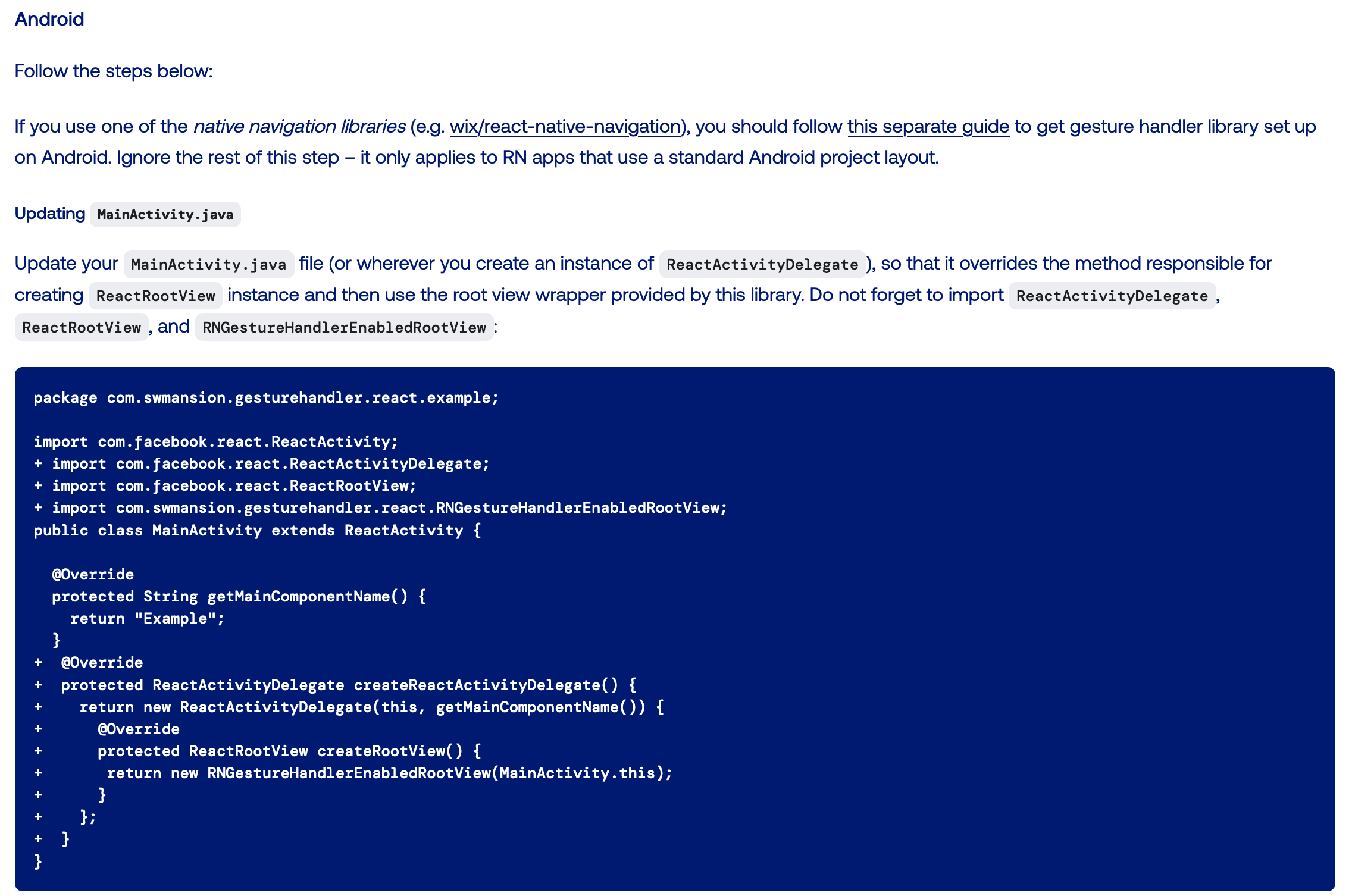 Should docs mention updating MainActivity.java in React Native Gesture Handler? · Issue #998 ...