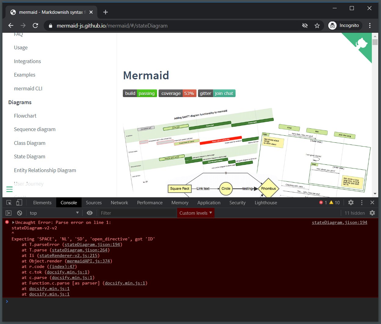 Documentation page for State Diagram fails with runtime error · Issue ...