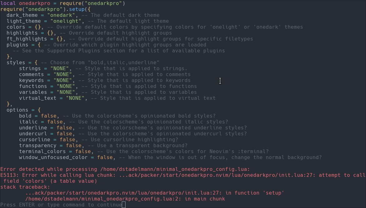 Reloading fails with error · Issue #77 · olimorris/onedarkpro.nvim · GitHub