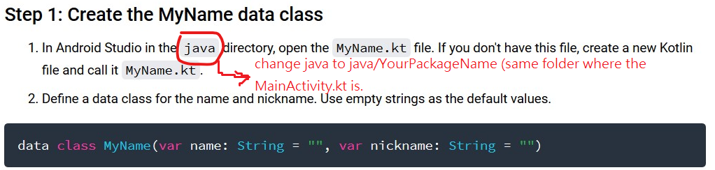 2.4 Data binding basics: Specify directory java/com/example/android ...