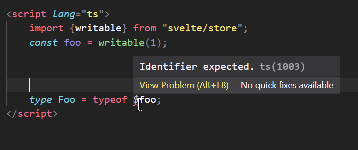 typeof $store throws an error · Issue #903 · sveltejs/language-tools · GitHub