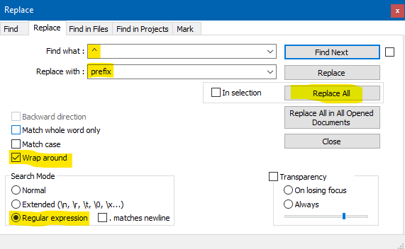 Feature request: option to add prefix and suffix to lines · Issue #9779 · notepad-plus-plus ...