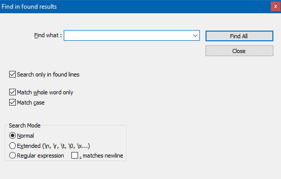 "Find in these found results" does nothing when first "Find result" window opened via macro ...