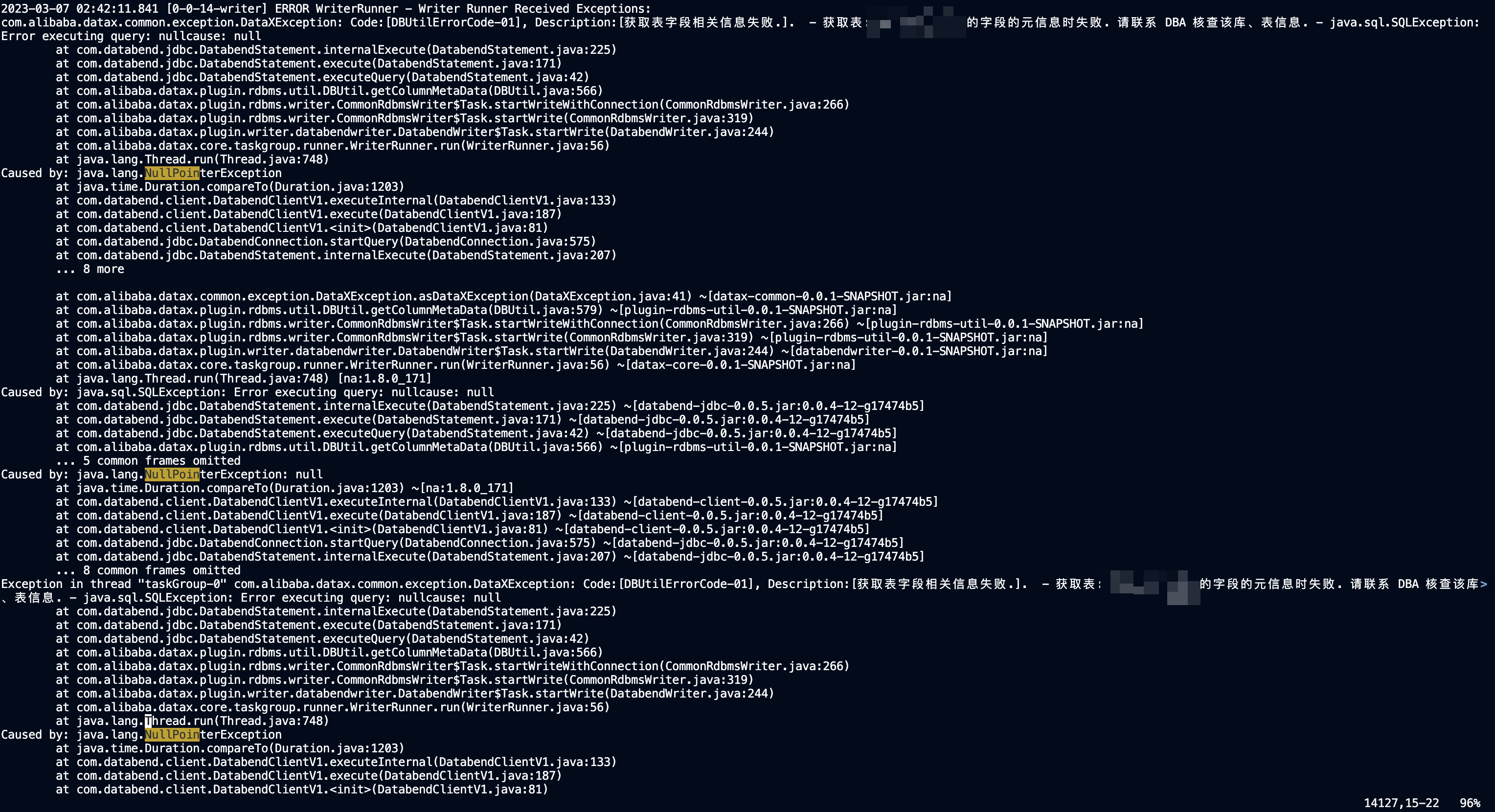 bug: Databend writer was interrupted by NPE · Issue #1702 · alibaba/DataX · GitHub