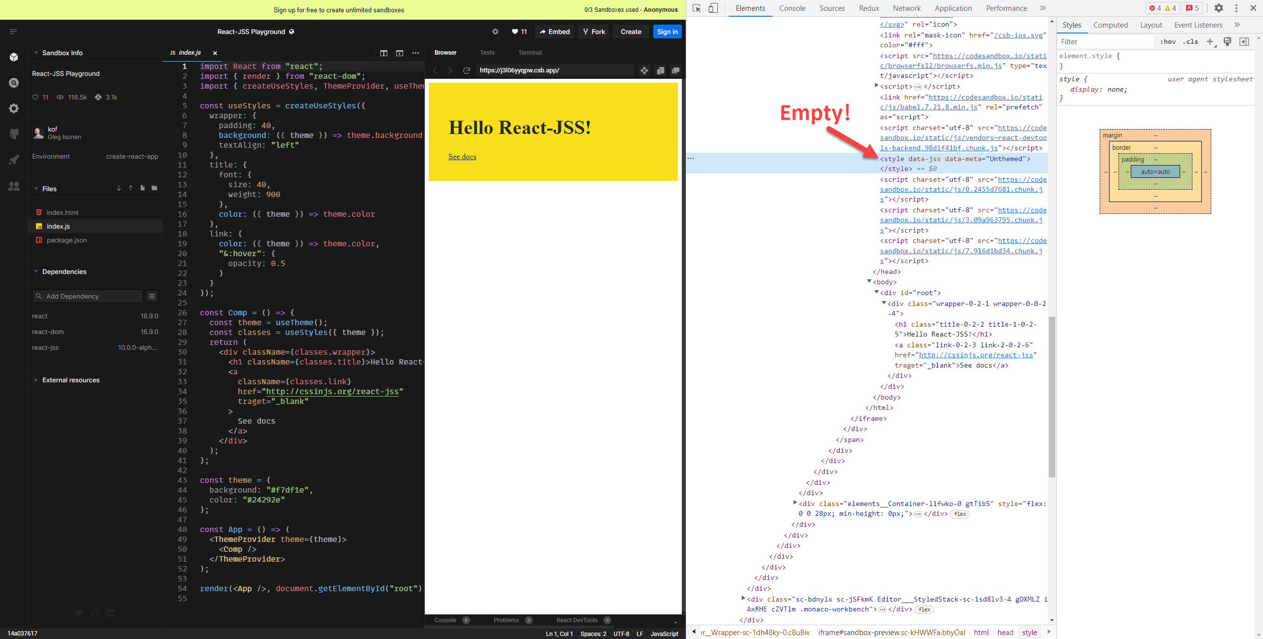 Style block un-renders when any param used - since v10.0 · Issue #1646 · cssinjs/jss · GitHub